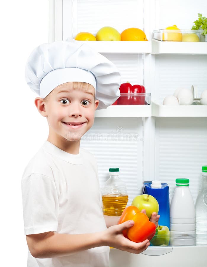Cute Cook Boy is Choosing Food Stock Image - Image of food, healthy ...