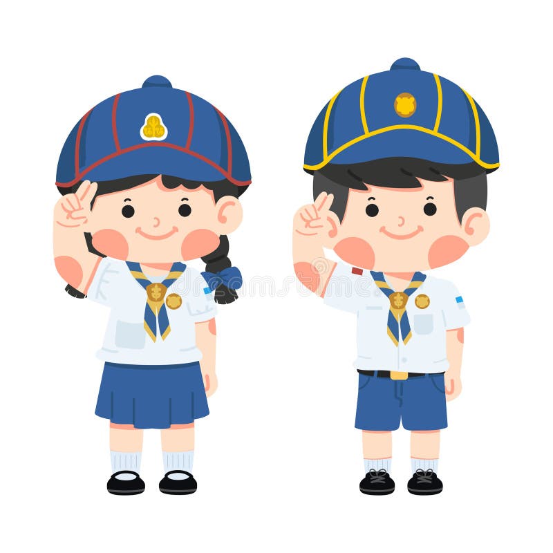 Cute Kid Girl and Boy Scout Thai Uniform Stock Vector - Illustration of ...