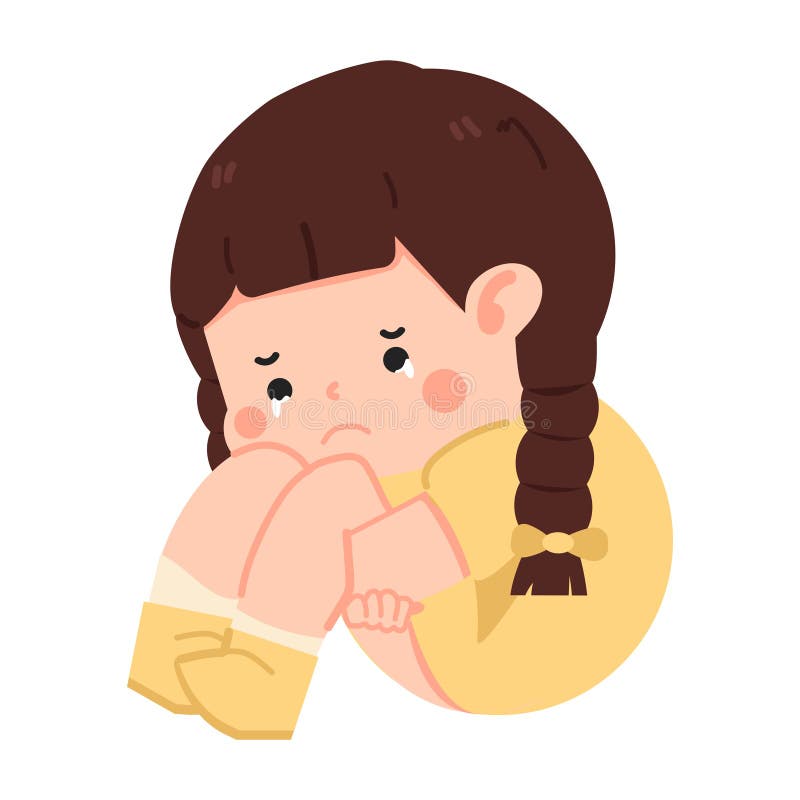 Cute Kid Girl Crying Sad Cartoon Stock Vector - Illustration of moody ...
