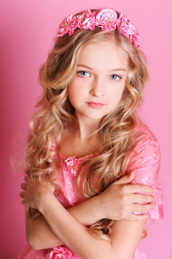 Cute kid girl on pink stock photo. Image of clothes, hair - 43795506