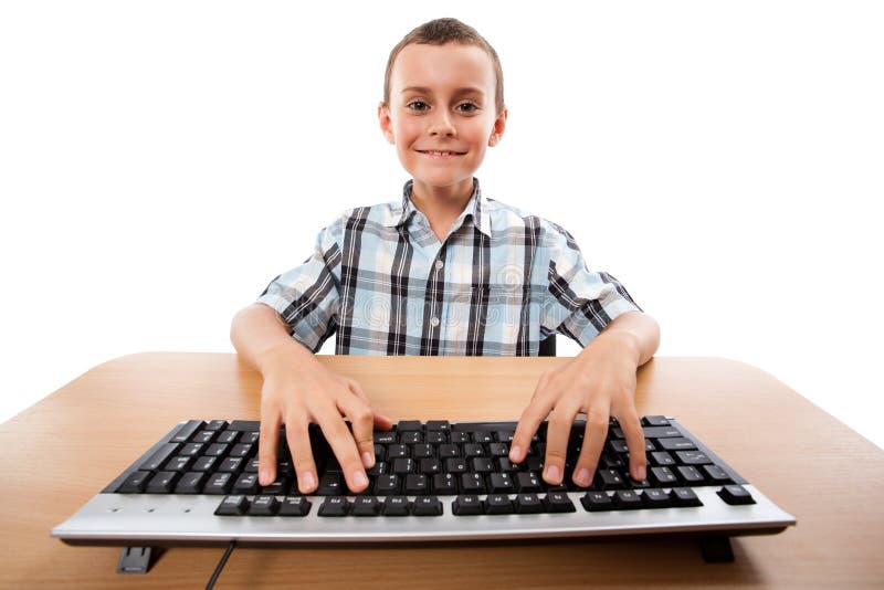 Cute kid at the keyboard stock photo. Image of beautiful - 15817076