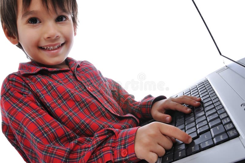 Cute kid with laptop stock photo. Image of learn, businessman - 13010334