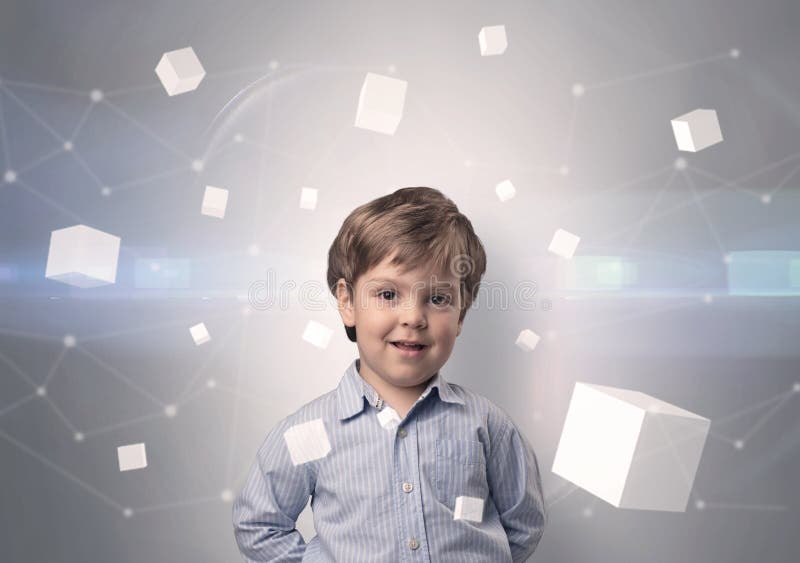 Cute Kid with Luminous Cubes Around Stock Photo - Image of brood, cube ...