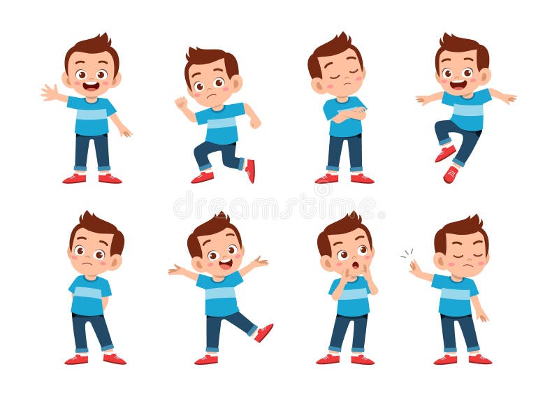 Cute Kid with Many Gesture Expression Set Stock Vector - Illustration ...