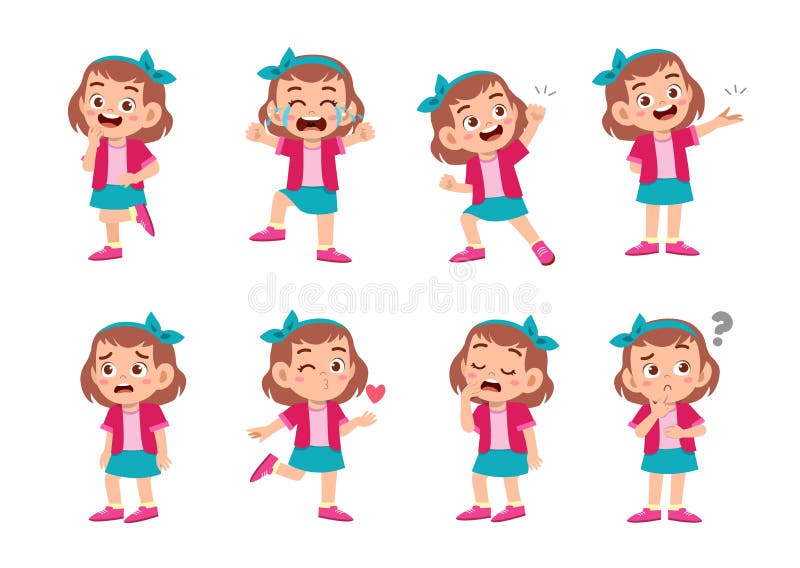 Cute Kid with Many Gesture Expression Set Stock Vector - Illustration ...