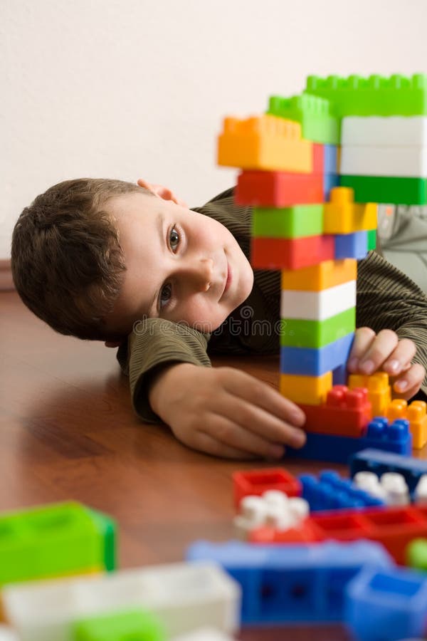 Cute Kid Playing with Cubes Stock Image - Image of leisure, floor: 8115931