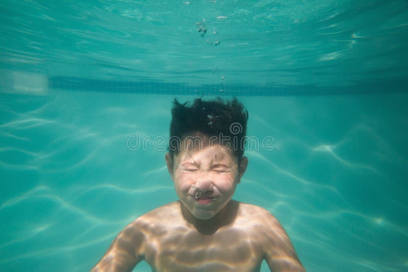 Cute Kid Posing Underwater in Pool Stock Image - Image of lifestyle ...