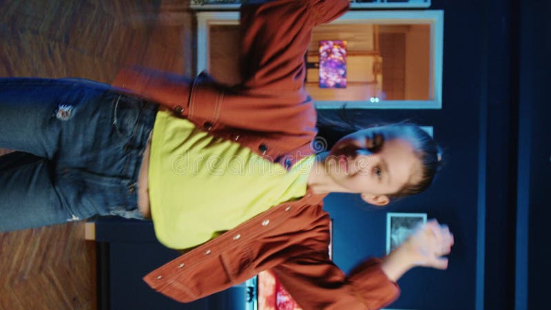 Cute Kid Pressing Record Button on Filming Equipment, Doing Dance ...