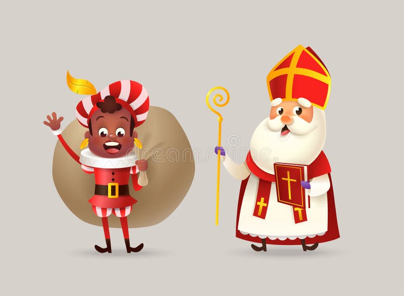 Cute Kid with Red Costume and Gift Bag and Saint Nicholas or ...