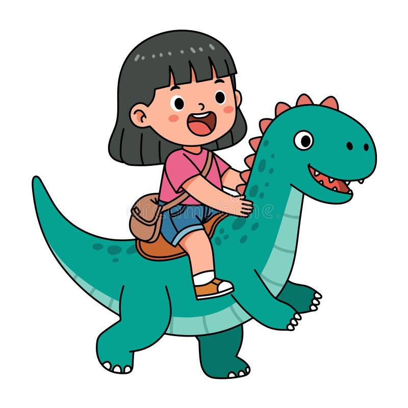Cute Kid Riding Dinosaur Cartoon Illustration Stock Vector ...