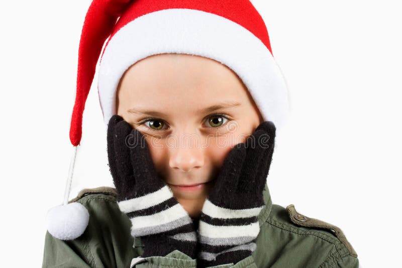 Cute kid with Santa hat stock image. Image of emotions - 7402275
