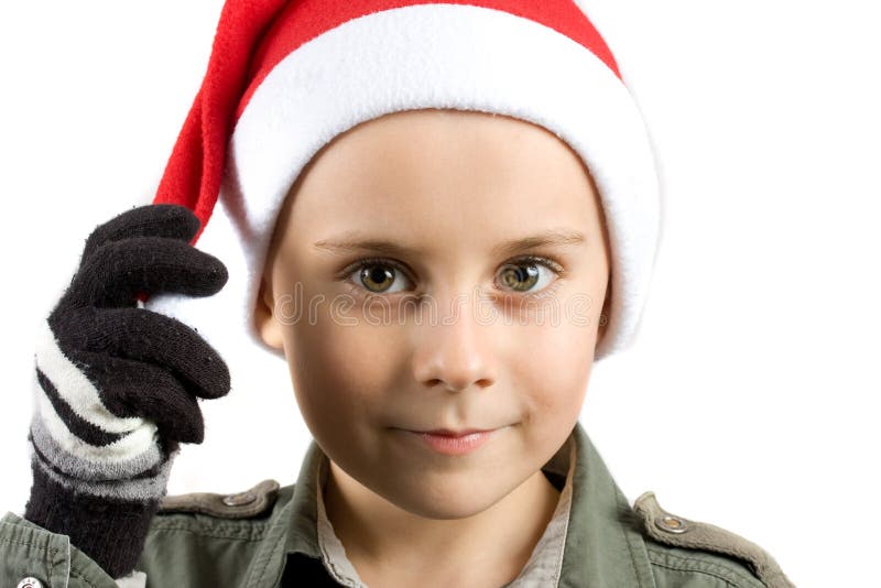 Cute kid with Santa hat stock photo. Image of merry, happy - 7402258