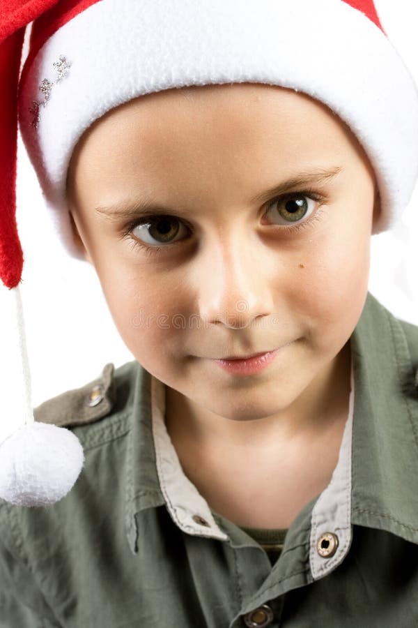 Cute kid with Santa hat stock photo. Image of gesture - 7402272