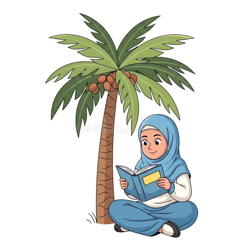 Cute Kid Sitting Under Coconut Tree with Tropical Vibe Illustration ...