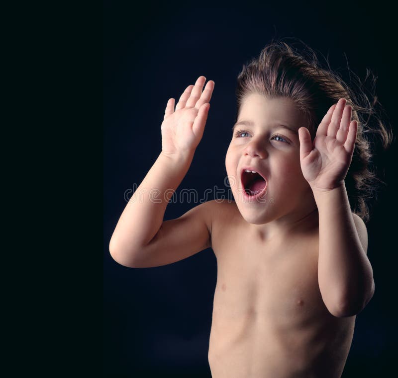Cute Kid with Surprised Expression Acting Funny Stock Image - Image of ...