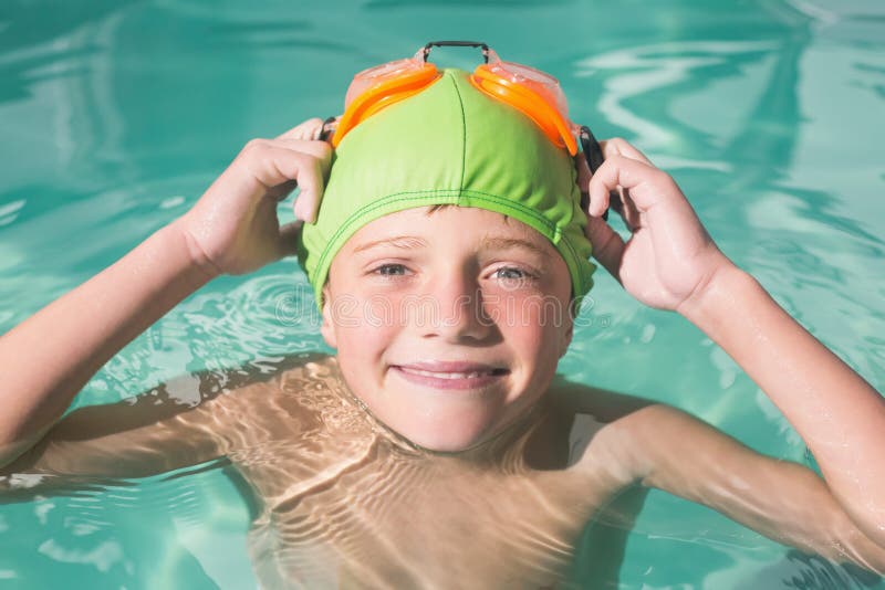 Cute Kid Swimming in the Pool Stock Image - Image of indoors, swimming ...