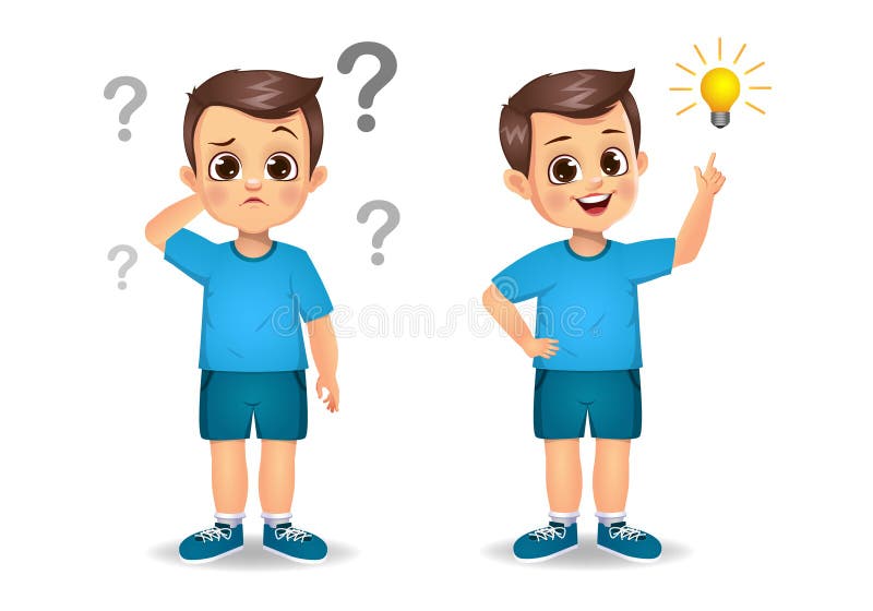 Cute kid thinking idea stock illustration. Illustration of mark - 202836778
