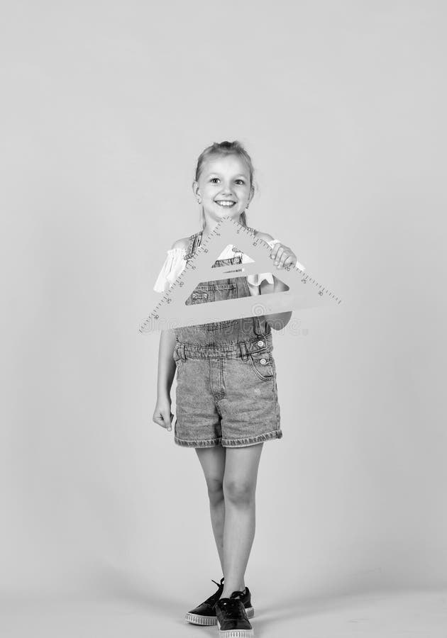 Cute Kid Use Triangle Ruler Tool, Geometry Stock Photo - Image of ...