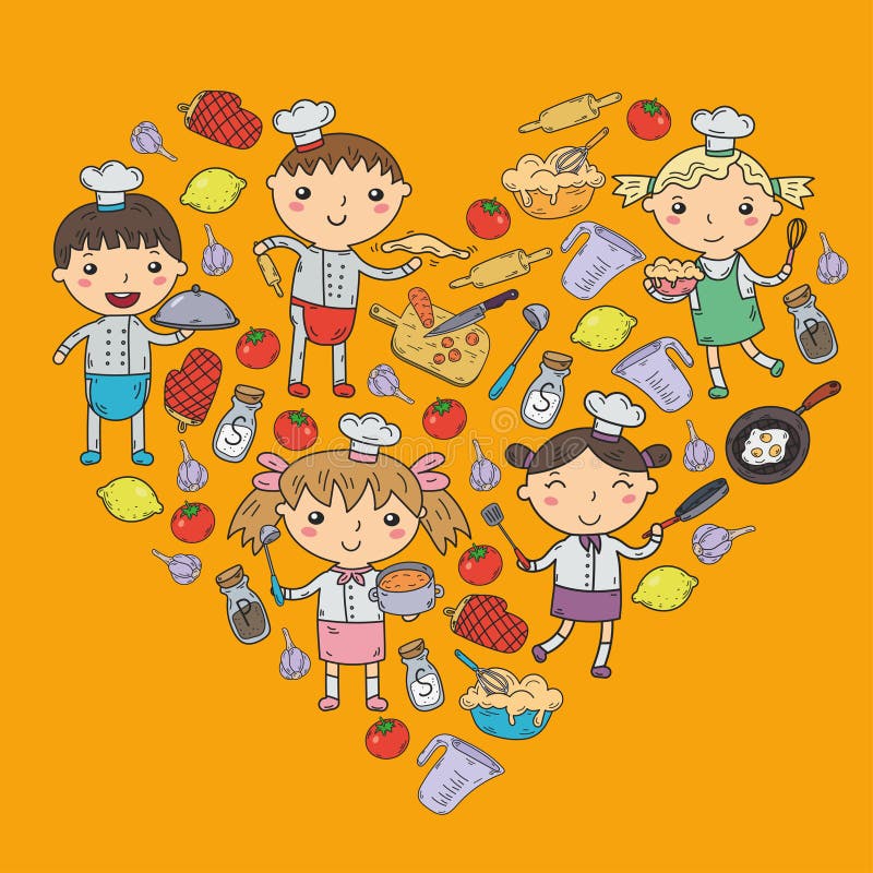 Cute Kids Chef on White Background Children Cooking Kitchen Children ...