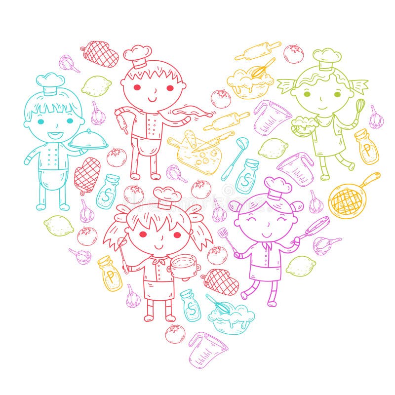 Cute Kids Chef on White Background Children Cooking Kitchen Children ...