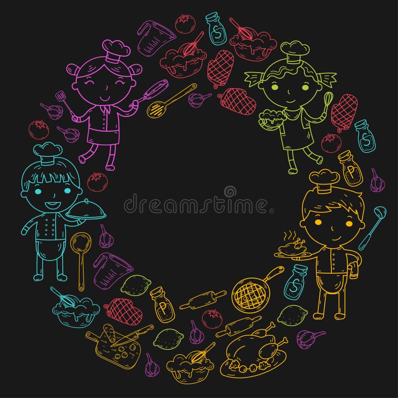 Cute Kids Chef on White Background Children Cooking Kitchen Children ...