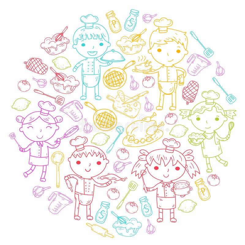 Cute Kids Chef on White Background Children Cooking Kitchen Children ...