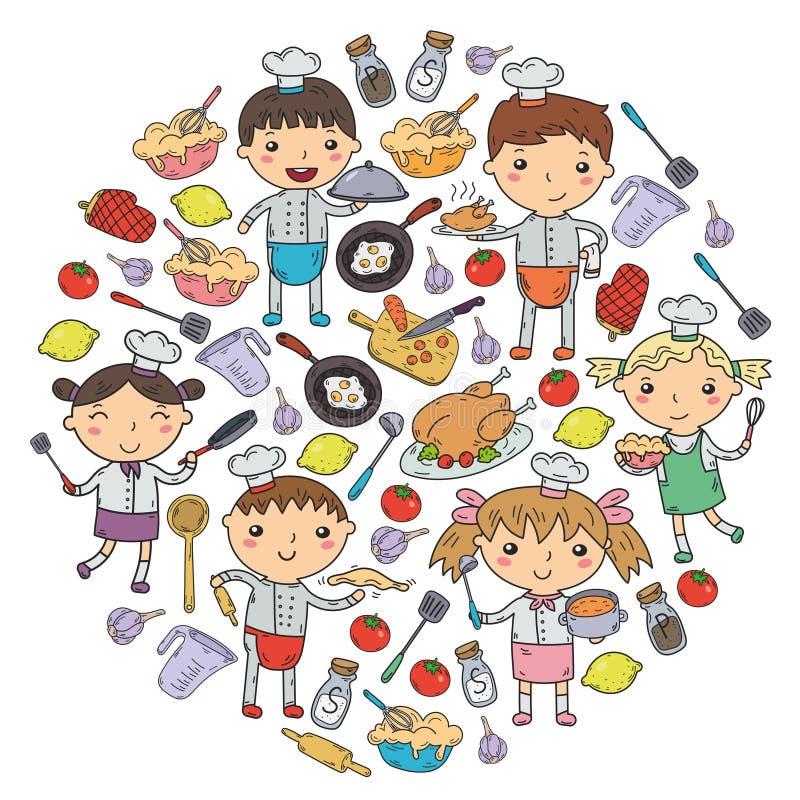 Cute Kids Chef on White Background Children Cooking Kitchen Children ...