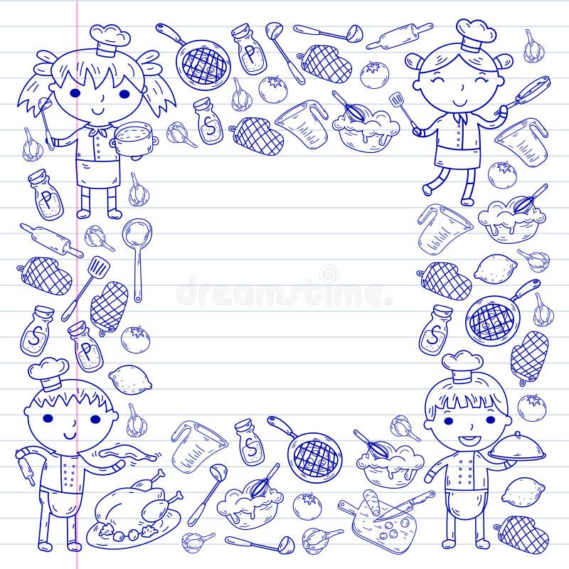 Cute Kids Chef on White Background Children Cooking Kitchen Children ...