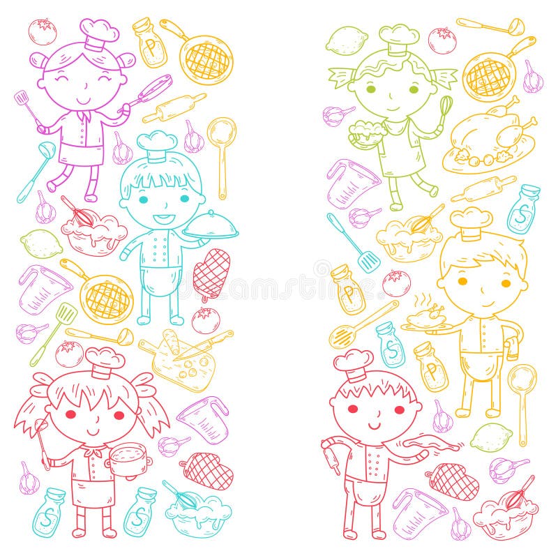 Cute Kids Chef on White Background Children Cooking Kitchen Children ...