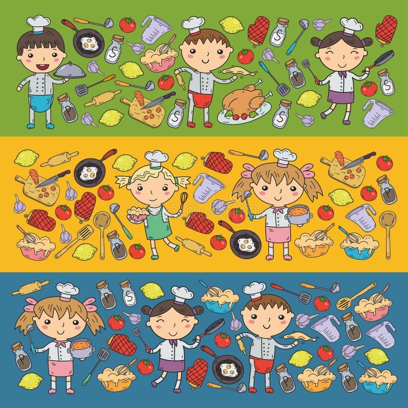 Cute Kids Chef on White Background Children Cooking Kitchen Children ...