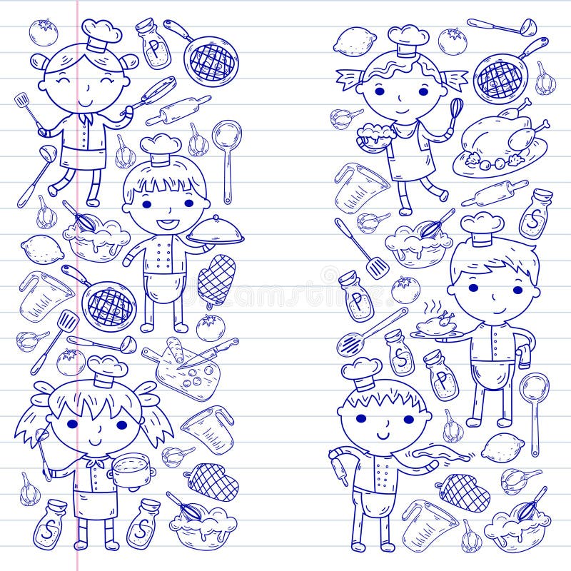 Cute Kids Chef on White Background Children Cooking Kitchen Children ...