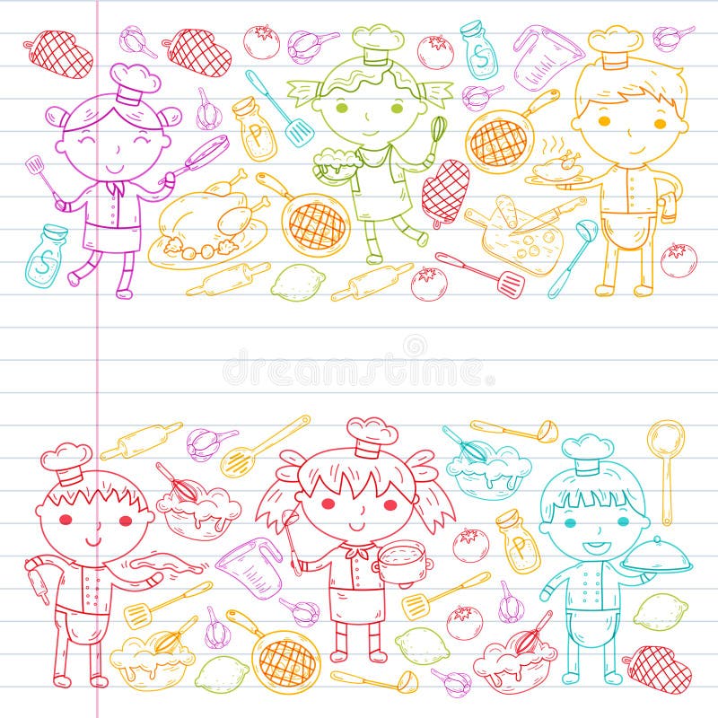 Cute Kids Chef on White Background Children Cooking Kitchen Children ...