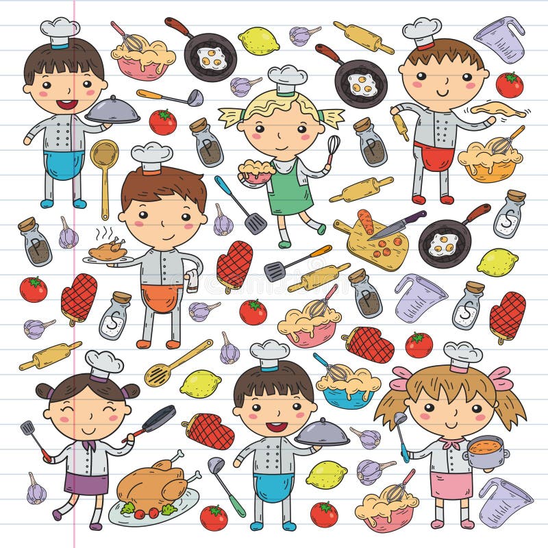 Cute Kids Chef on White Background Children Cooking Kitchen Children ...