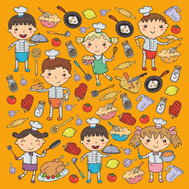 Cute Kids Chef on White Background Children Cooking Kitchen Children ...