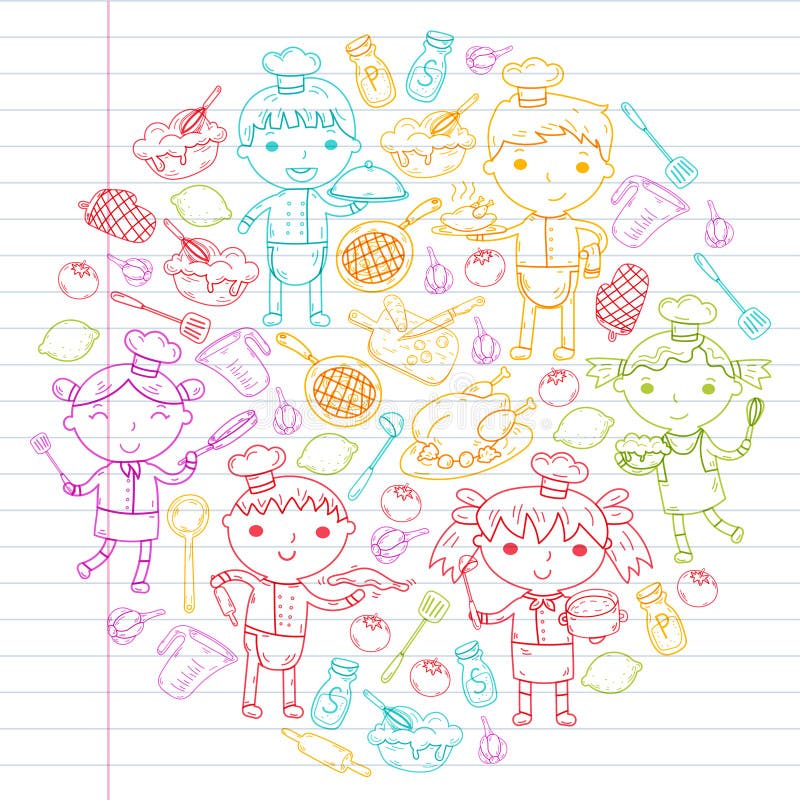 Cute Kids Chef on White Background Children Cooking Kitchen Children ...