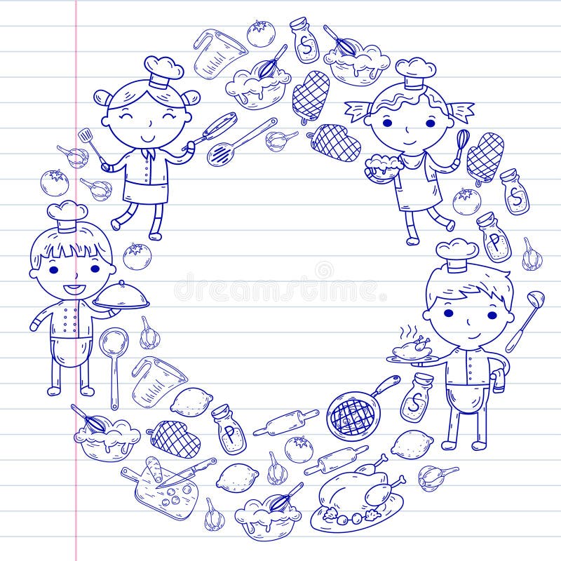 Cute Kids Chef On White Background Children Cooking Kitchen Children ...