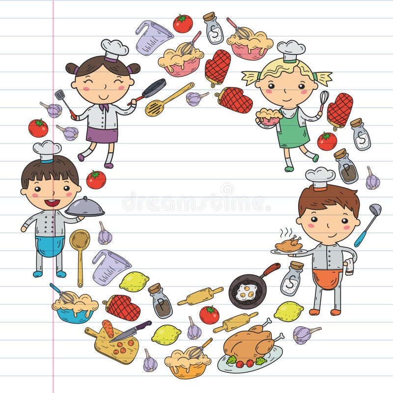 Cute Kids Chef on White Background Children Cooking Kitchen Children ...