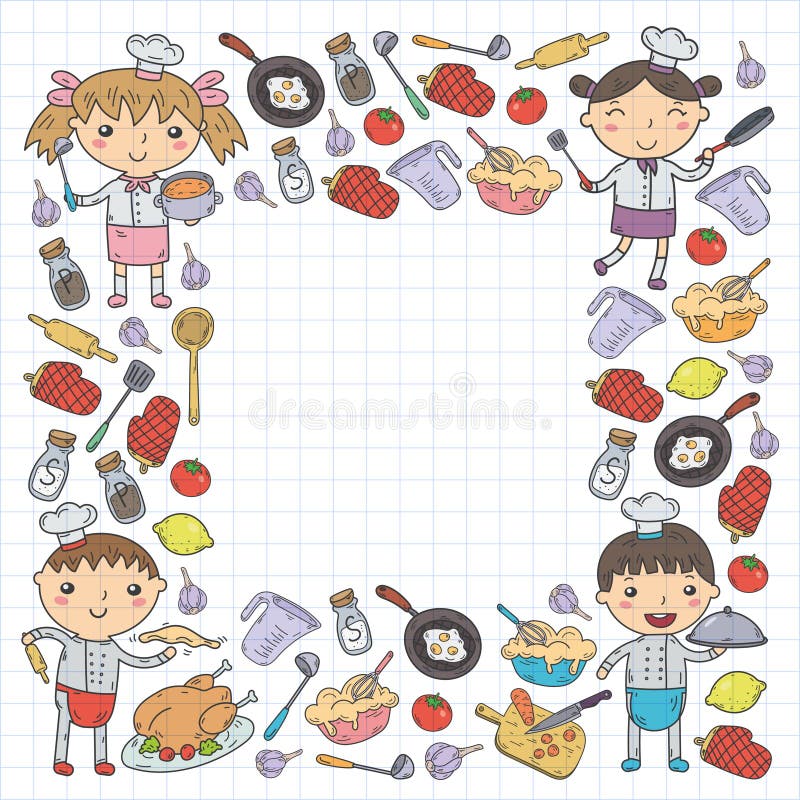 Cute Kids Chef on White Background Children Cooking Kitchen Children ...