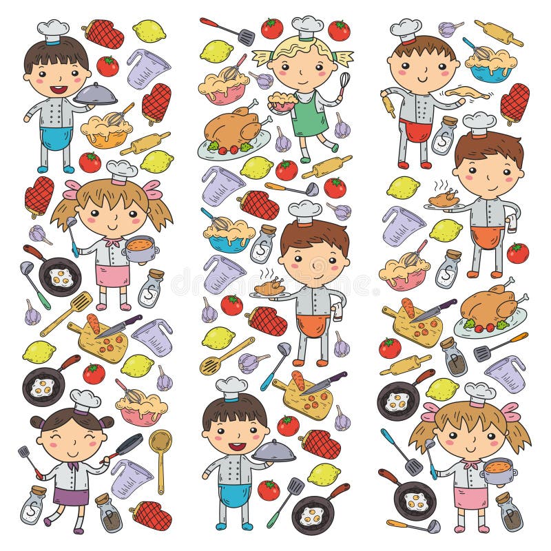 Cute Kids Chef on White Background Children Cooking Kitchen Children ...