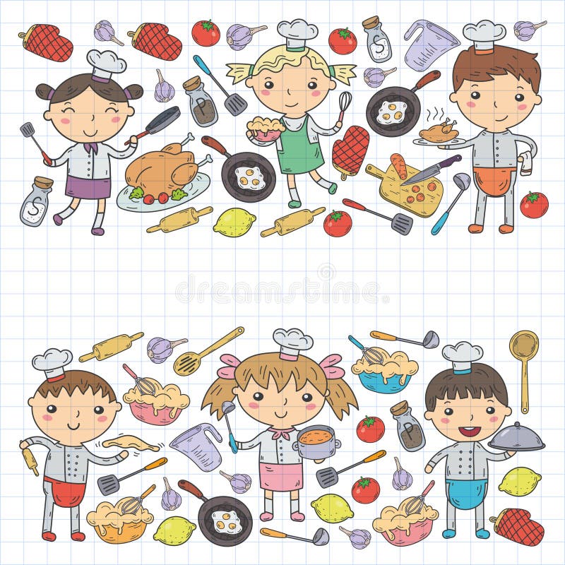 Cute Kids Chef on White Background Children Cooking Kitchen Children ...