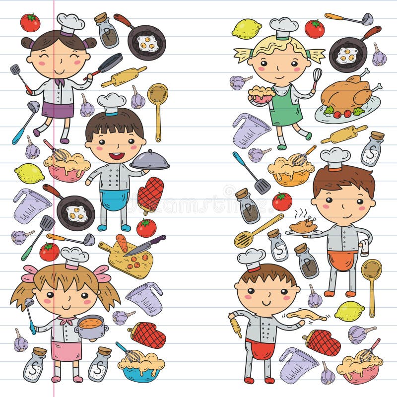 Cute Kids Chef on White Background Children Cooking Kitchen Children ...