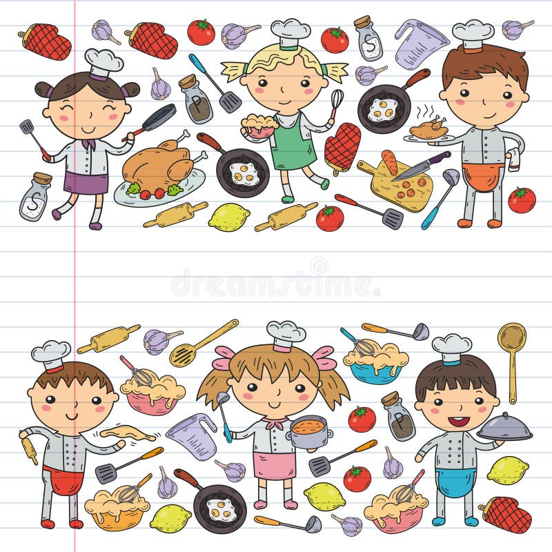Cute Kids Chef on White Background Children Cooking Kitchen Children ...