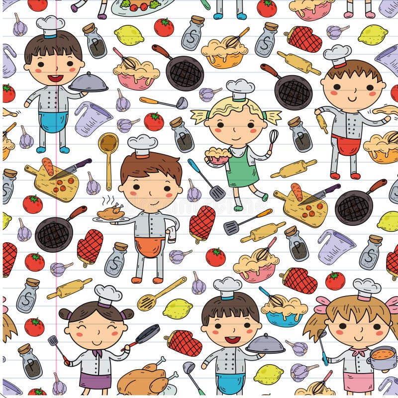 Cute Kids Chef on White Background Children Cooking Kitchen Children ...