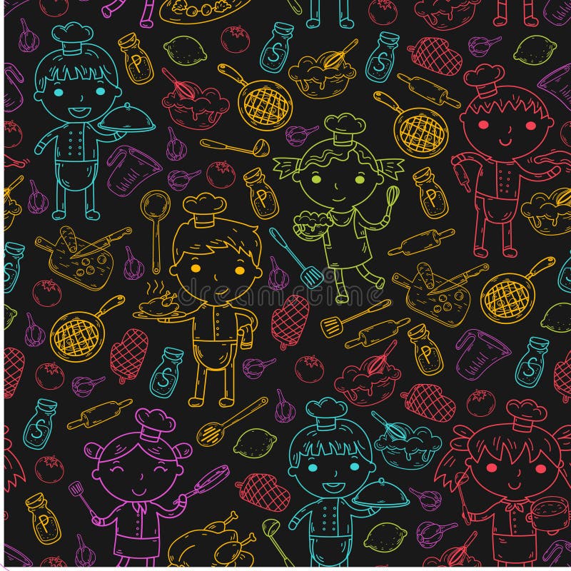 Cute Kids Chef on White Background Children Cooking Kitchen Children ...