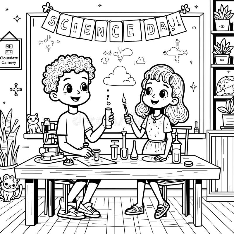 Cute Kids Doing Science Experiments Drawing Stock Illustration ...
