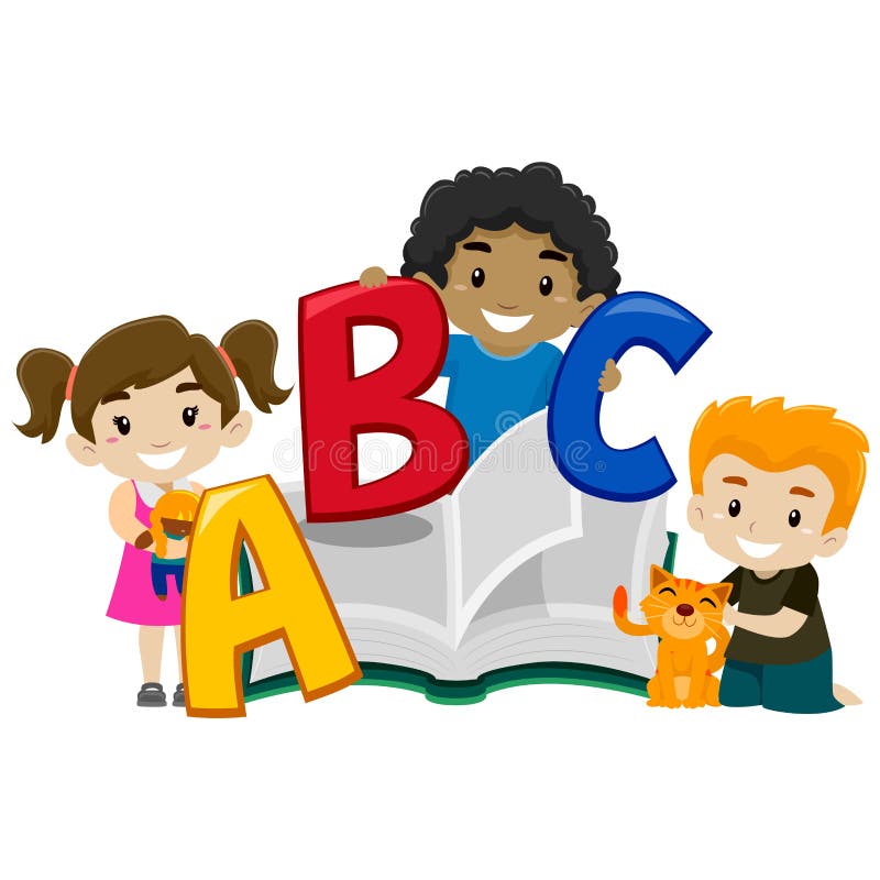 Cute Kids Holding a Book ABC Stock Vector - Illustration of book, icon ...