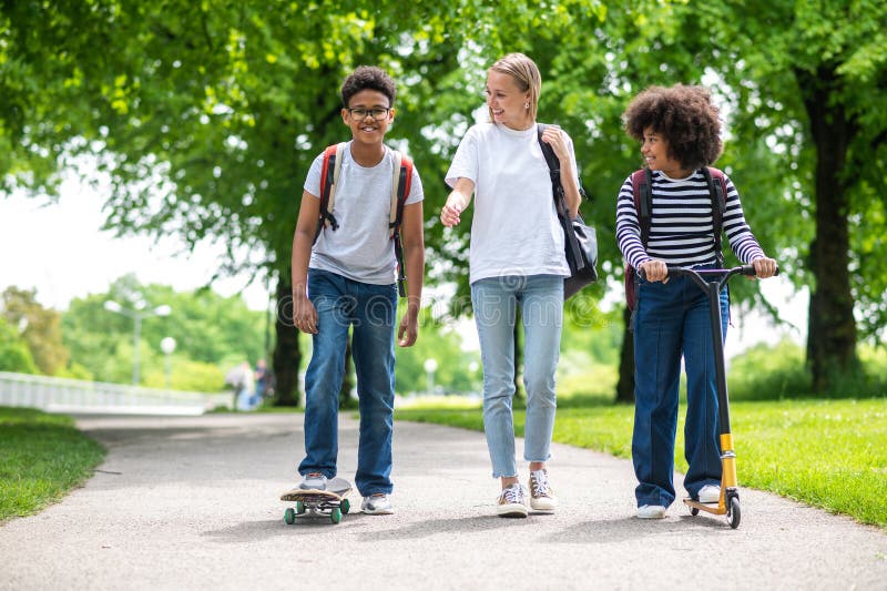 Cute Kids on a Longboards in the Park Stock Image - Image of camp ...