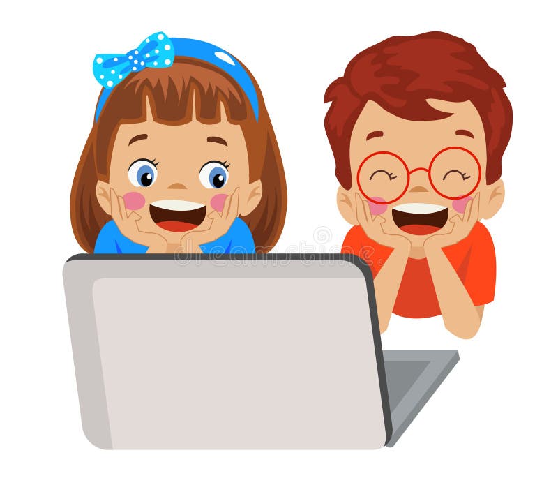Cute Kids Looking at Computer Stock Illustration - Illustration of ...