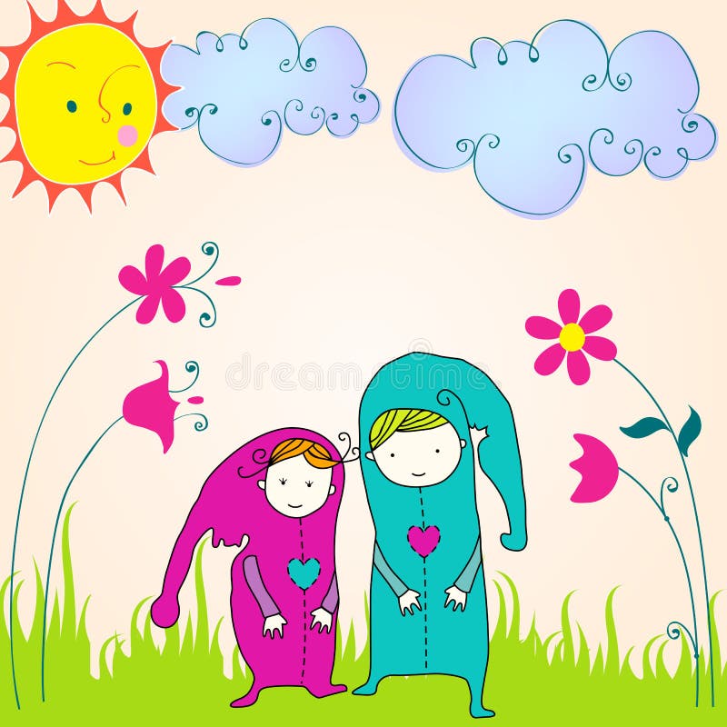 Cute kids in love stock vector. Illustration of cloud - 25659843