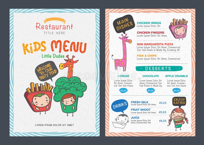 Cute kids menu template stock illustration. Illustration of concept ...